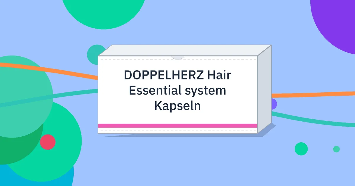 Symbolbild: Packung mit der Aufschrift DOPPELHERZ Hair Essential system Kapseln (PZN 20087730) – Verfügbarkeit und Bezug in Apotheken in Frankfurt am Main