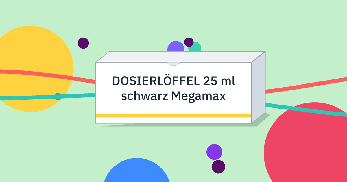 Symbolbild: Packung mit der Aufschrift DOSIERLÖFFEL 25 ml schwarz Megamax (PZN 14448589) – Verfügbarkeit und Bezug in Apotheken in Frankfurt am Main