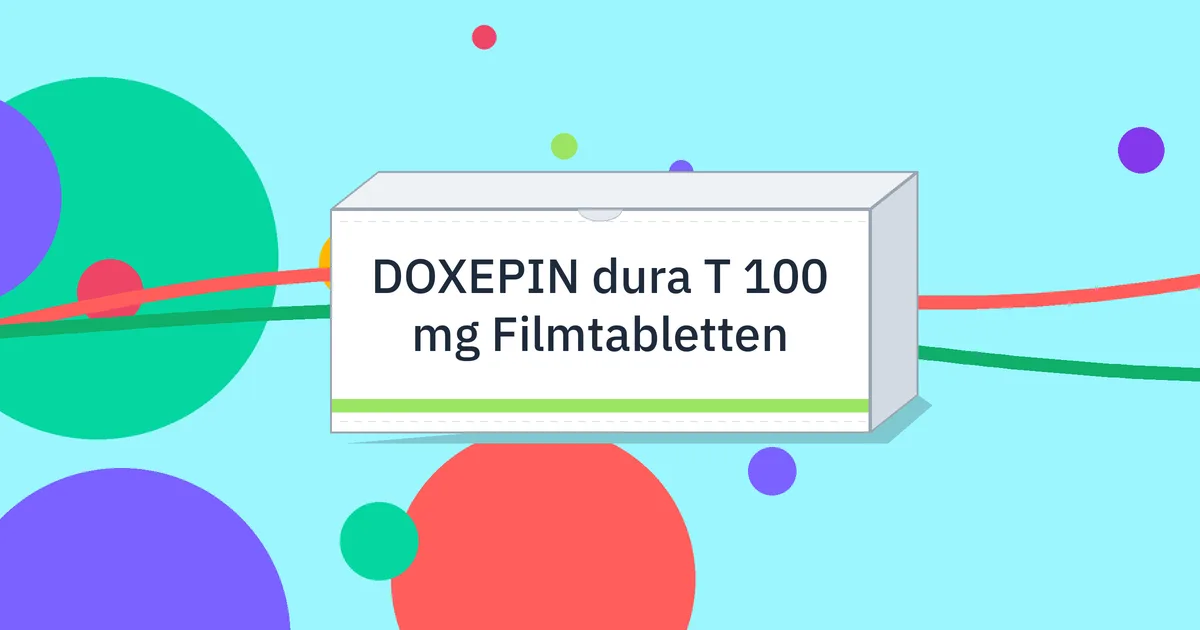 Symbolbild: Packung mit der Aufschrift DOXEPIN dura T 100 mg Filmtabletten (PZN 00581066) – Verfügbarkeit und Bezug in Apotheken in Frankfurt am Main