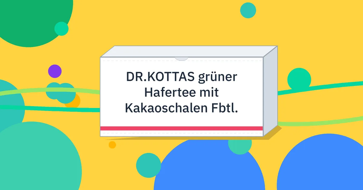 Symbolbild: Packung mit der Aufschrift DR.KOTTAS grüner Hafertee mit Kakaoschalen Fbtl. (PZN 09919578) – Verfügbarkeit und Bezug in Apotheken in Frankfurt am Main