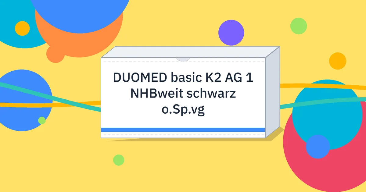 Symbolbild: Packung mit der Aufschrift DUOMED basic K2 AG 1 NHBweit schwarz o.Sp.vg (PZN 20909132) – Verfügbarkeit und Bezug in Apotheken in Frankfurt am Main
