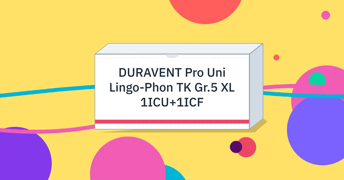 Symbolbild: Packung mit der Aufschrift DURAVENT Pro Uni Lingo-Phon TK Gr.5 XL 1ICU+1ICF (PZN 19246608) – Verfügbarkeit und Bezug in Apotheken in Frankfurt am Main