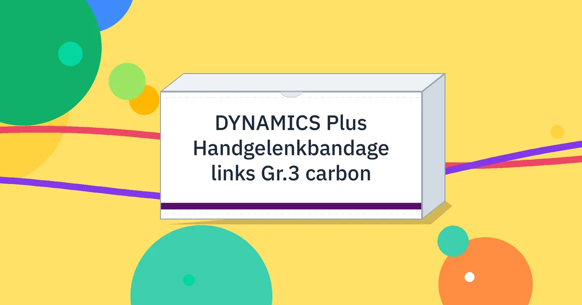 Symbolbild: Packung mit der Aufschrift DYNAMICS Plus Handgelenkbandage links Gr.3 carbon (PZN 10634941) – Verfügbarkeit und Bezug in Apotheken in Frankfurt am Main