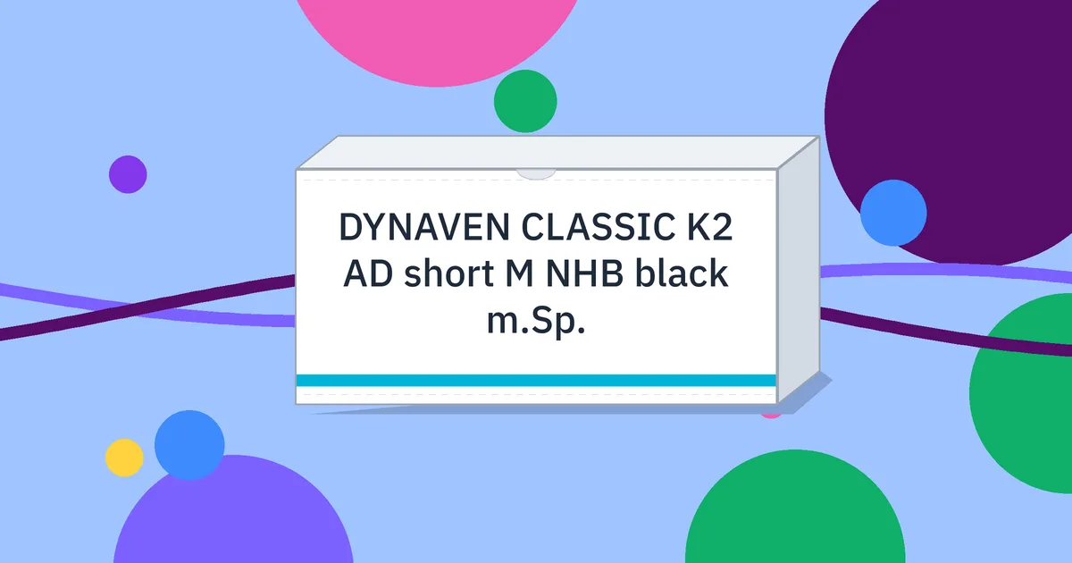Symbolbild: Packung mit der Aufschrift DYNAVEN CLASSIC K2 AD short M NHB black m.Sp. (PZN 18417930) – Verfügbarkeit und Bezug in Apotheken in Frankfurt am Main