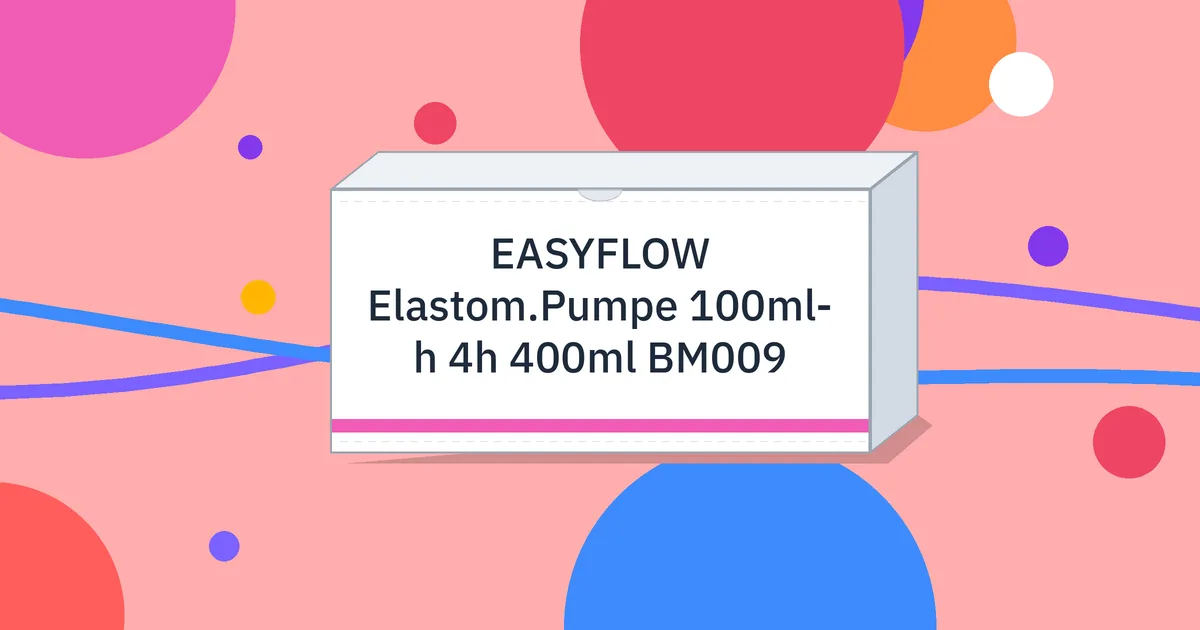 Symbolbild: Packung mit der Aufschrift EASYFLOW Elastom.Pumpe 100ml-h 4h 400ml BM009 (PZN 19789579) – Verfügbarkeit und Bezug in Apotheken in Frankfurt am Main
