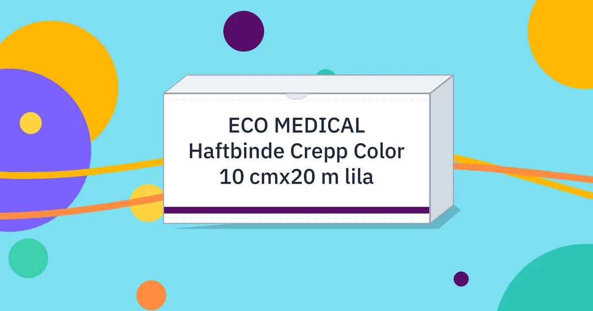 Symbolbild: Packung mit der Aufschrift ECO MEDICAL Haftbinde Crepp Color 10 cmx20 m lila (PZN 00747727) – Verfügbarkeit und Bezug in Apotheken in Frankfurt am Main