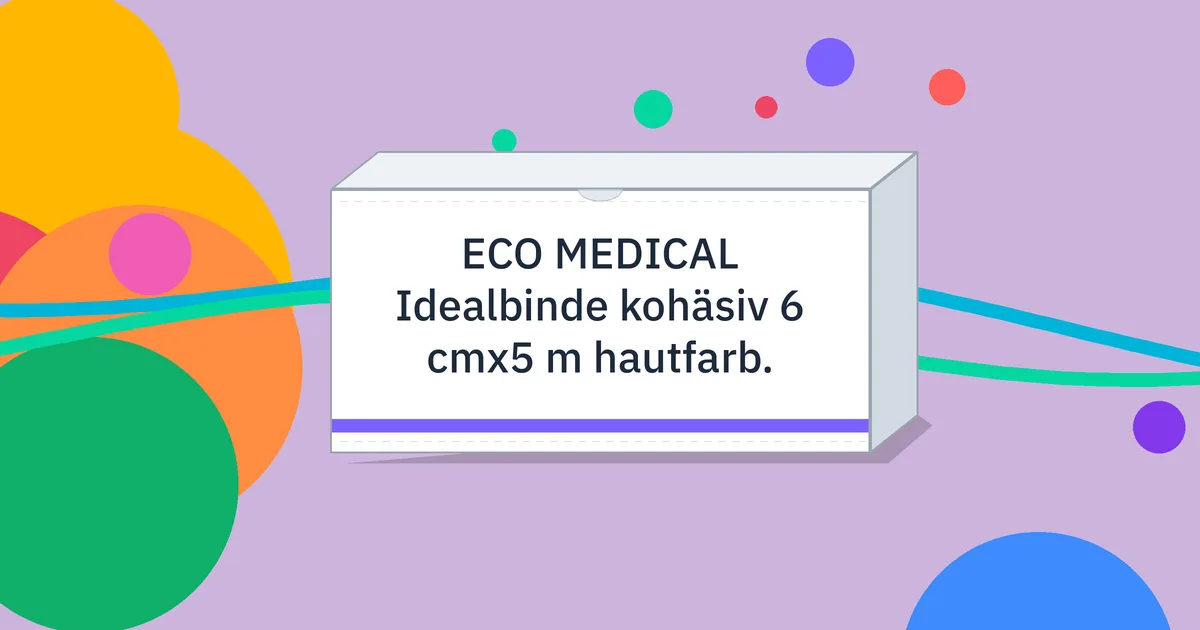 Symbolbild: Packung mit der Aufschrift ECO MEDICAL Idealbinde kohäsiv 6 cmx5 m hautfarb. (PZN 00746461) – Verfügbarkeit und Bezug in Apotheken in Frankfurt am Main