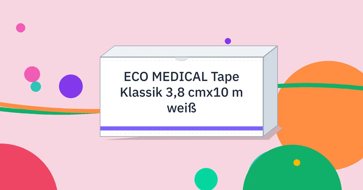 Symbolbild: Packung mit der Aufschrift ECO MEDICAL Tape Klassik 3,8 cmx10 m weiß (PZN 00740493) – Verfügbarkeit und Bezug in Apotheken in Frankfurt am Main