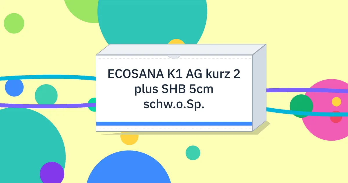 Symbolbild: Packung mit der Aufschrift ECOSANA K1 AG kurz 2 plus SHB 5cm schw.o.Sp. (PZN 04726567) – Verfügbarkeit und Bezug in Apotheken in Frankfurt am Main
