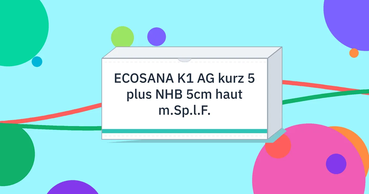 Symbolbild: Packung mit der Aufschrift ECOSANA K1 AG kurz 5 plus NHB 5cm haut m.Sp.l.F. (PZN 04729502) – Verfügbarkeit und Bezug in Apotheken in Frankfurt am Main