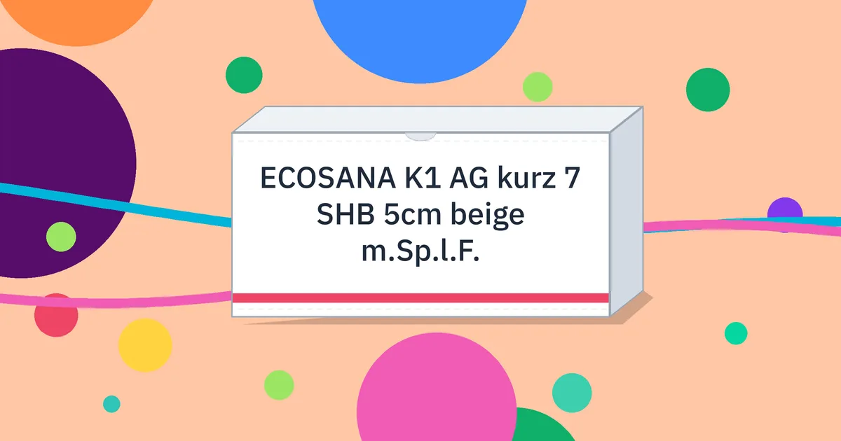 Symbolbild: Packung mit der Aufschrift ECOSANA K1 AG kurz 7 SHB 5cm beige m.Sp.l.F. (PZN 04730712) – Verfügbarkeit und Bezug in Apotheken in Frankfurt am Main