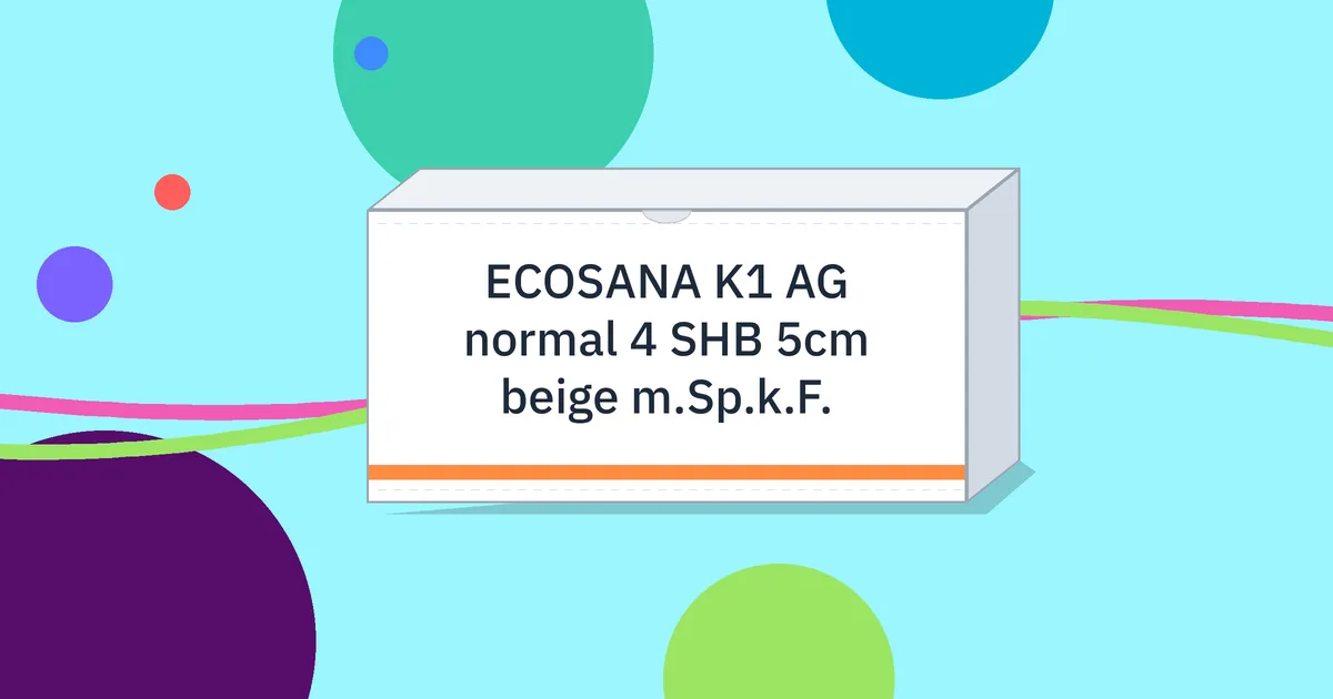 Symbolbild: Packung mit der Aufschrift ECOSANA K1 AG normal 4 SHB 5cm beige m.Sp.k.F. (PZN 04728230) – Verfügbarkeit und Bezug in Apotheken in Frankfurt am Main