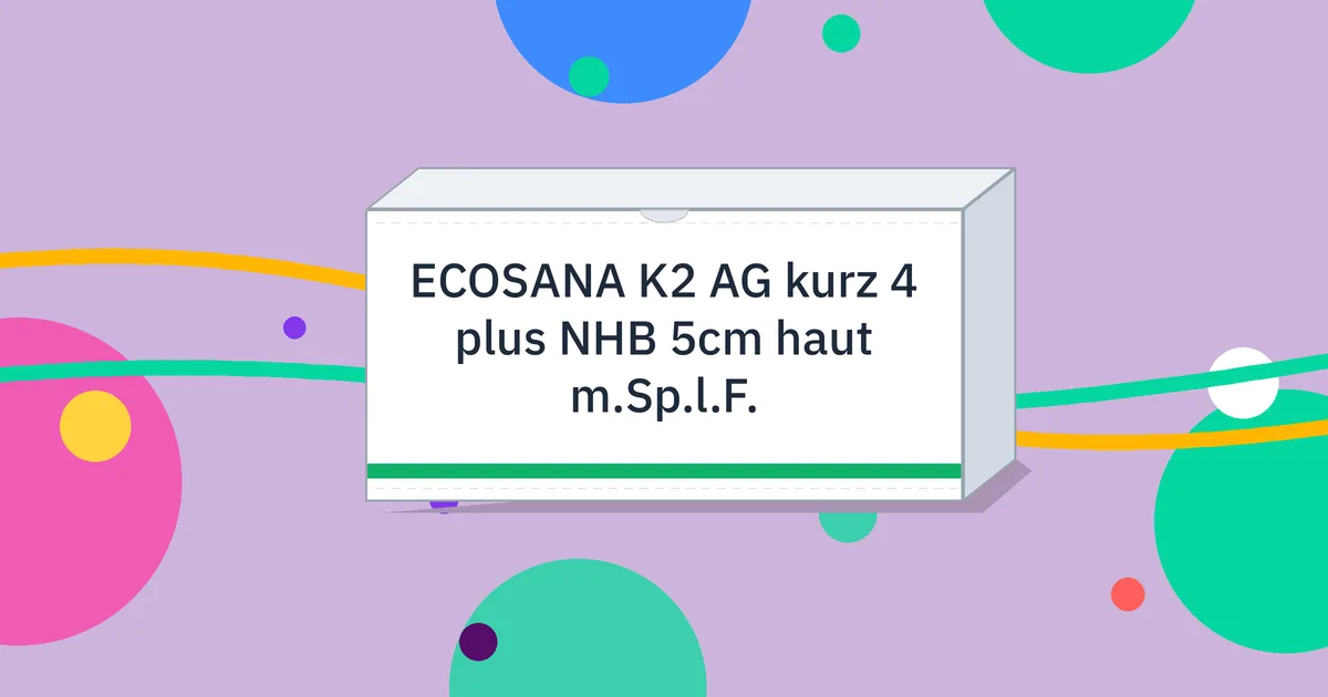 Symbolbild: Packung mit der Aufschrift ECOSANA K2 AG kurz 4 plus NHB 5cm haut m.Sp.l.F. (PZN 10955450) – Verfügbarkeit und Bezug in Apotheken in Frankfurt am Main