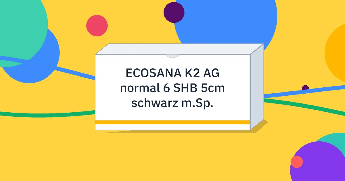 Symbolbild: Packung mit der Aufschrift ECOSANA K2 AG normal 6 SHB 5cm schwarz m.Sp. (PZN 01487234) – Verfügbarkeit und Bezug in Apotheken in Frankfurt am Main