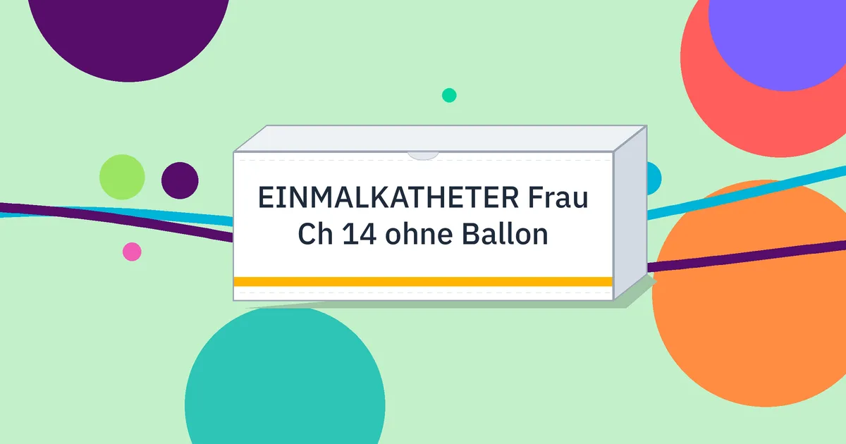 Symbolbild: Packung mit der Aufschrift EINMALKATHETER Frau Ch 14 ohne Ballon (PZN 00052296) – Verfügbarkeit und Bezug in Apotheken in Frankfurt am Main