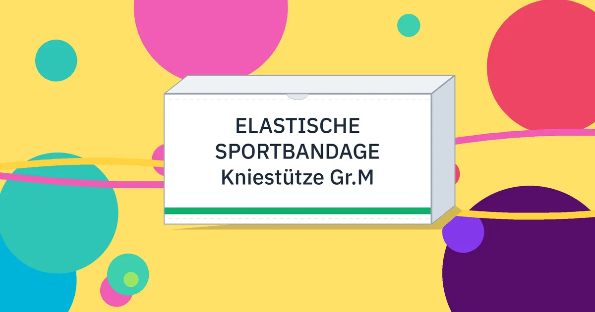 Symbolbild: Packung mit der Aufschrift ELASTISCHE SPORTBANDAGE Kniestütze Gr.M (PZN 15249840) – Verfügbarkeit und Bezug in Apotheken in Frankfurt am Main