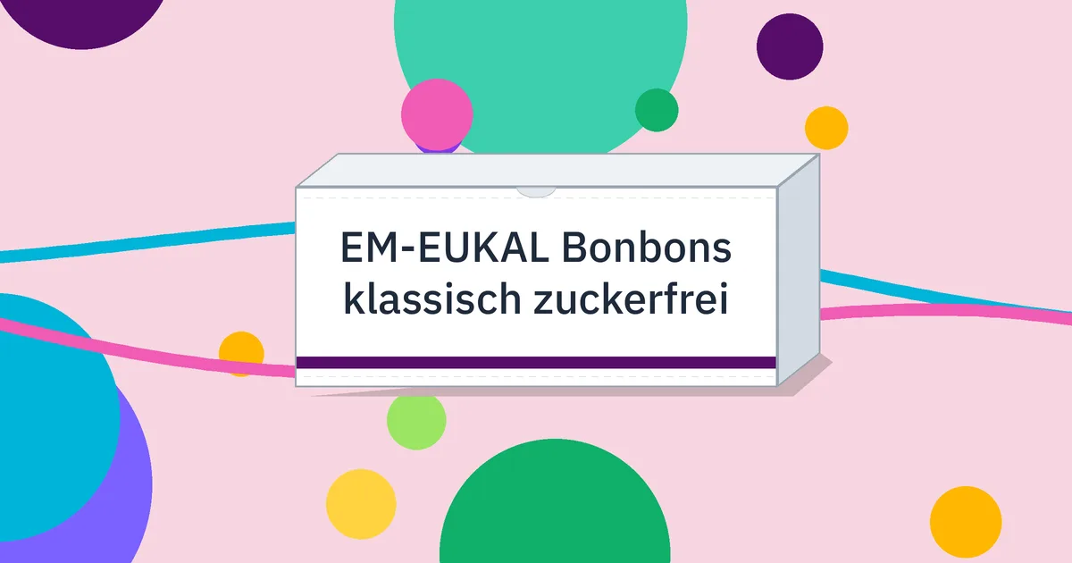 Symbolbild: Packung mit der Aufschrift EM-EUKAL Bonbons klassisch zuckerfrei (PZN 03165859) – Verfügbarkeit und Bezug in Apotheken in Frankfurt am Main