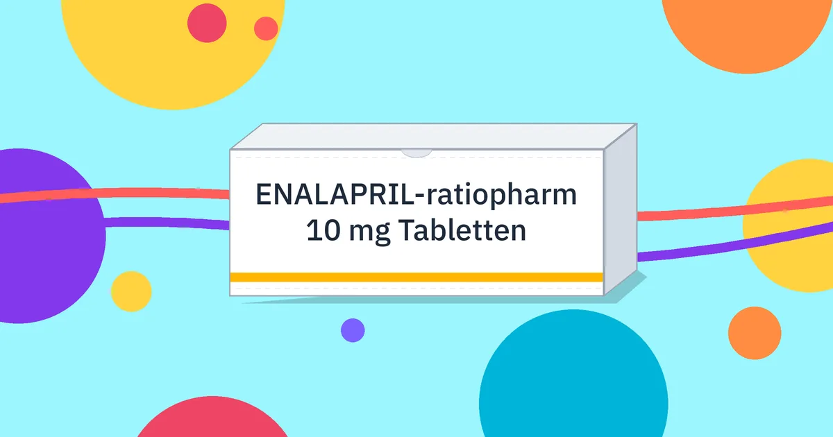 Symbolbild: Packung mit der Aufschrift ENALAPRIL-ratiopharm 10 mg Tabletten (PZN 00638228) – Verfügbarkeit und Bezug in Apotheken in Frankfurt am Main