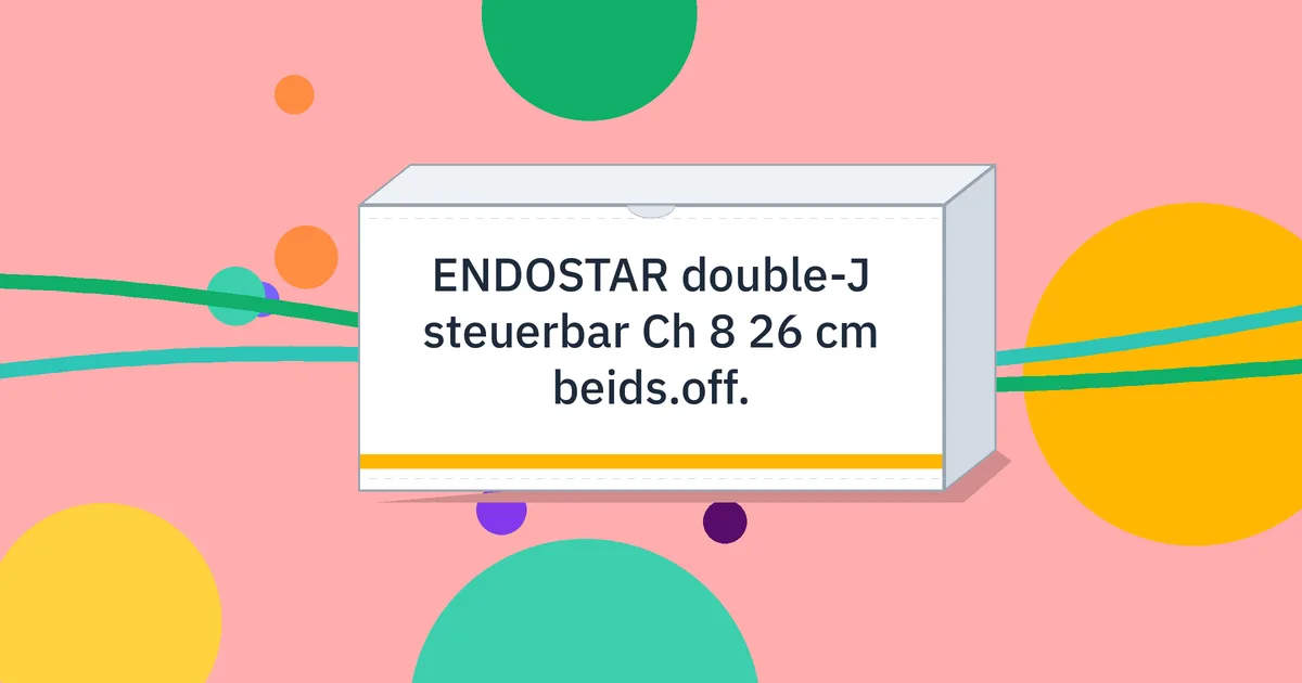 Symbolbild: Packung mit der Aufschrift ENDOSTAR double-J steuerbar Ch 8 26 cm beids.off. (PZN 00439782) – Verfügbarkeit und Bezug in Apotheken in Frankfurt am Main