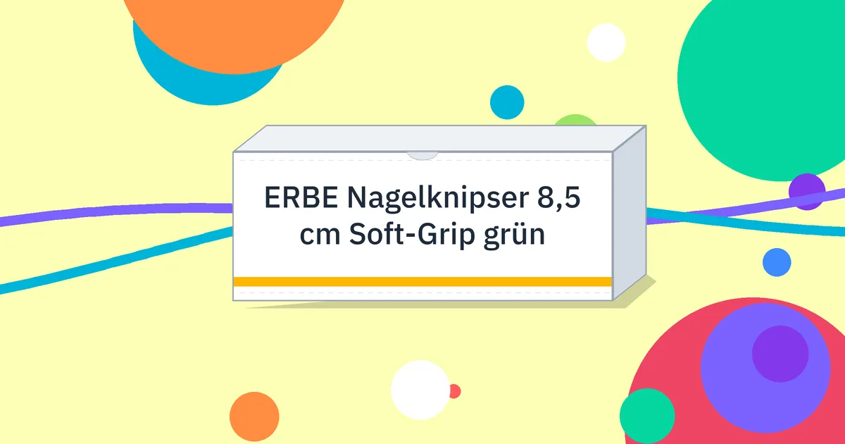 Symbolbild: Packung mit der Aufschrift ERBE Nagelknipser 8,5 cm Soft-Grip grün (PZN 20052795) – Verfügbarkeit und Bezug in Apotheken in Frankfurt am Main