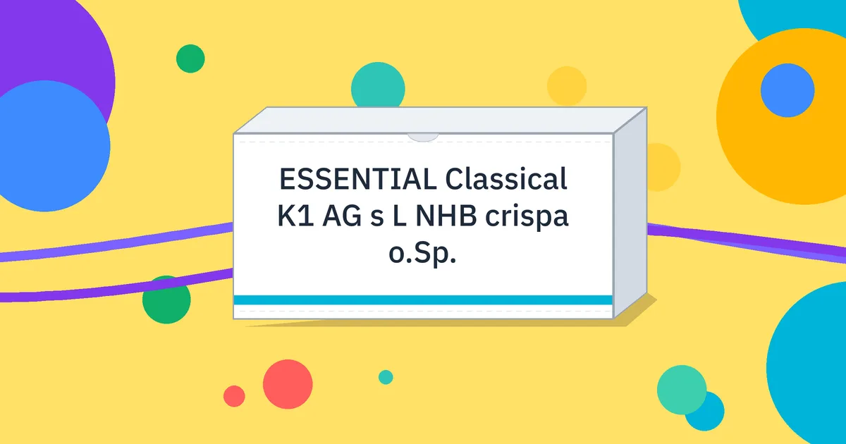 Symbolbild: Packung mit der Aufschrift ESSENTIAL Classical K1 AG s L NHB crispa o.Sp. (PZN 17003600) – Verfügbarkeit und Bezug in Apotheken in Frankfurt am Main