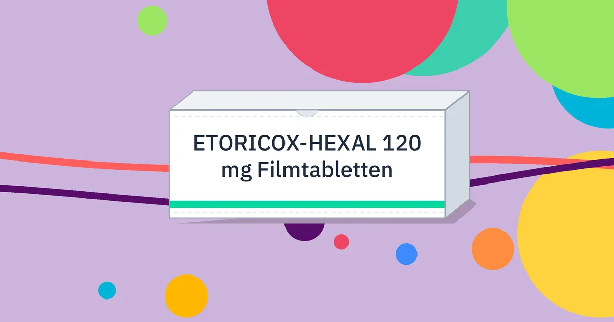 Symbolbild: Packung mit der Aufschrift ETORICOX-HEXAL 120 mg Filmtabletten (PZN 14139753) – Verfügbarkeit und Bezug in Apotheken in Frankfurt am Main