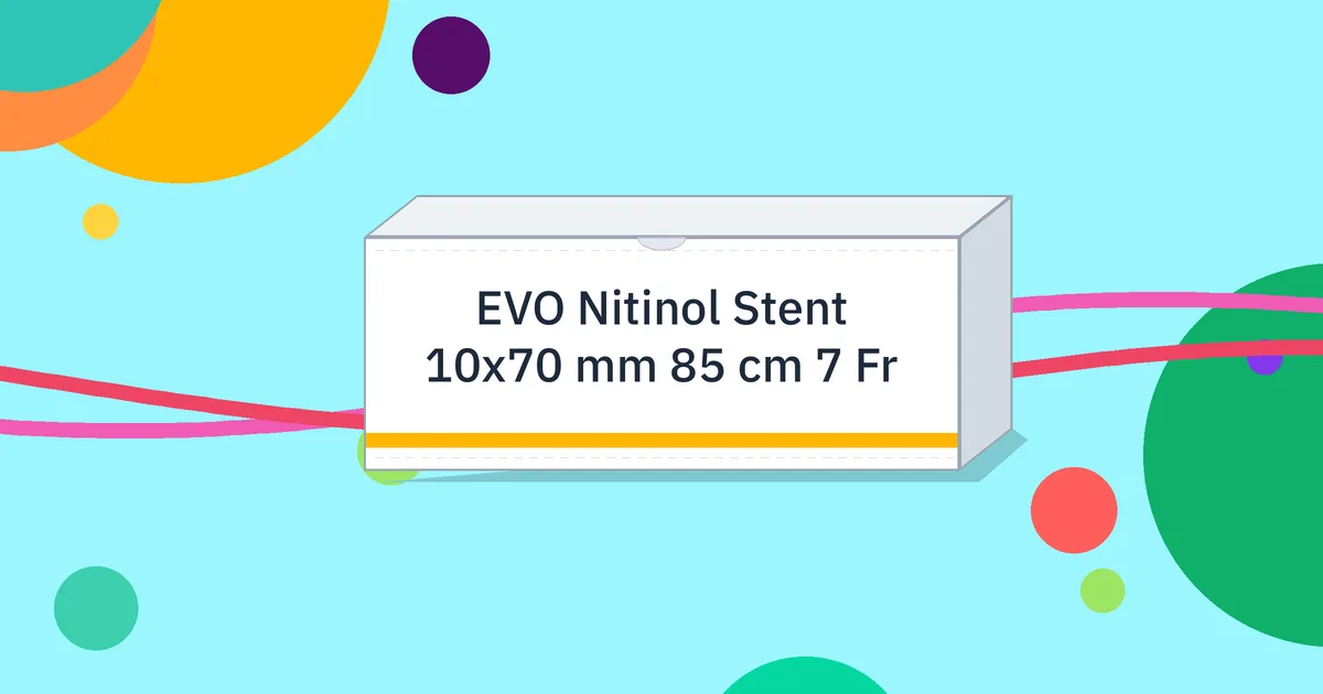 Symbolbild: Packung mit der Aufschrift EVO Nitinol Stent 10x70 mm 85 cm 7 Fr (PZN 00223763) – Verfügbarkeit und Bezug in Apotheken in Frankfurt am Main