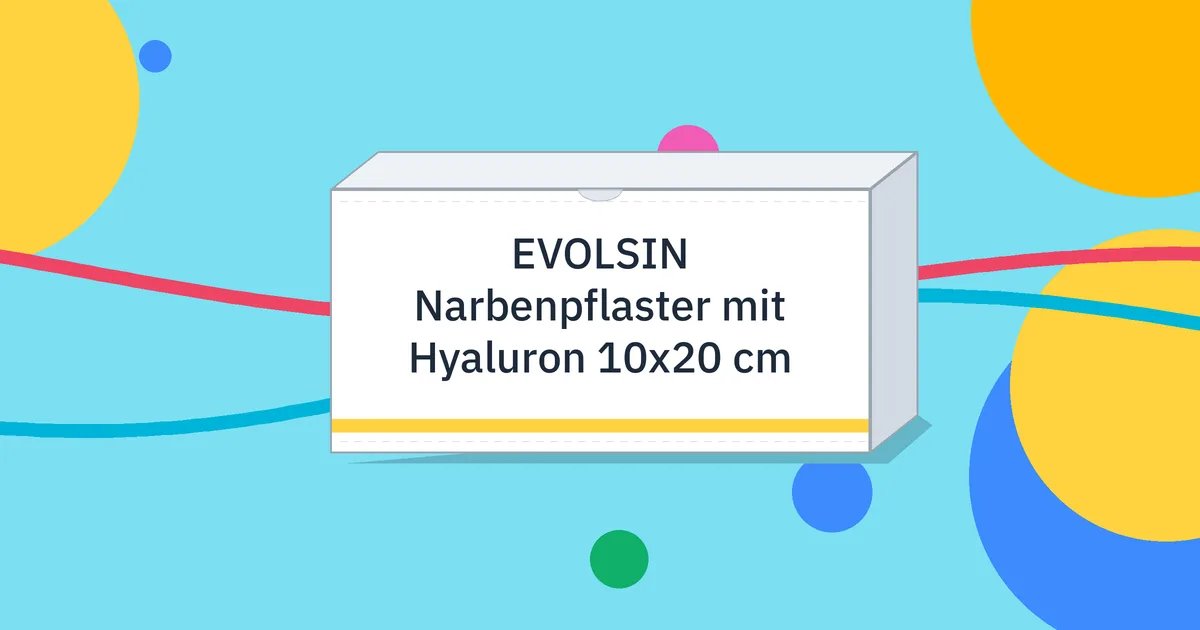 Symbolbild: Packung mit der Aufschrift EVOLSIN Narbenpflaster mit Hyaluron 10x20 cm (PZN 19951264) – Verfügbarkeit und Bezug in Apotheken in Frankfurt am Main