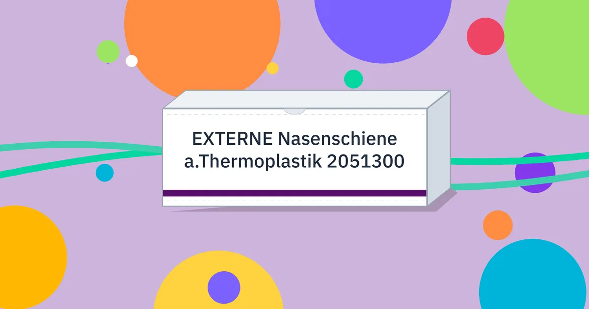 Symbolbild: Packung mit der Aufschrift EXTERNE Nasenschiene a.Thermoplastik 2051300 (PZN 00766972) – Verfügbarkeit und Bezug in Apotheken in Frankfurt am Main