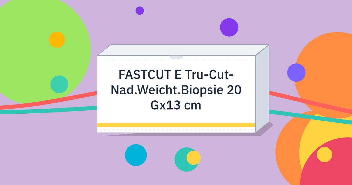 Symbolbild: Packung mit der Aufschrift FASTCUT E Tru-Cut-Nad.Weicht.Biopsie 20 Gx13 cm (PZN 19738903) – Verfügbarkeit und Bezug in Apotheken in Frankfurt am Main