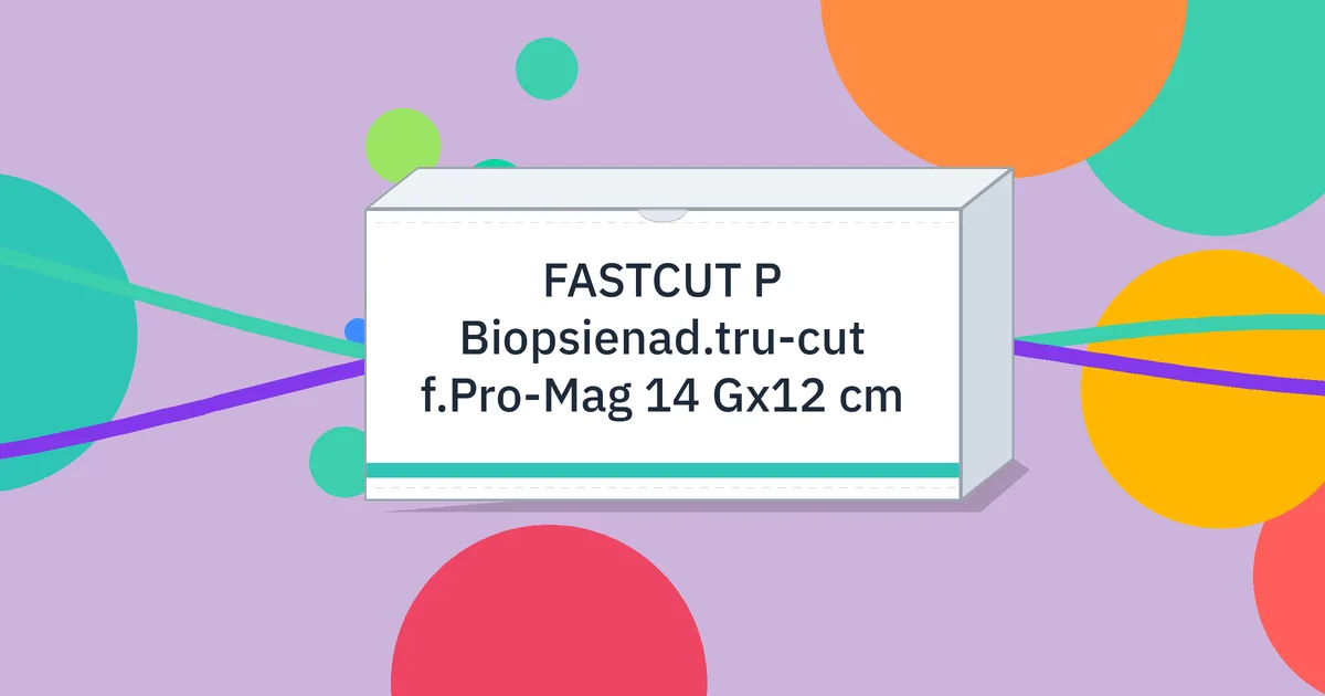 Symbolbild: Packung mit der Aufschrift FASTCUT P Biopsienad.tru-cut f.Pro-Mag 14 Gx12 cm (PZN 16087351) – Verfügbarkeit und Bezug in Apotheken in Frankfurt am Main