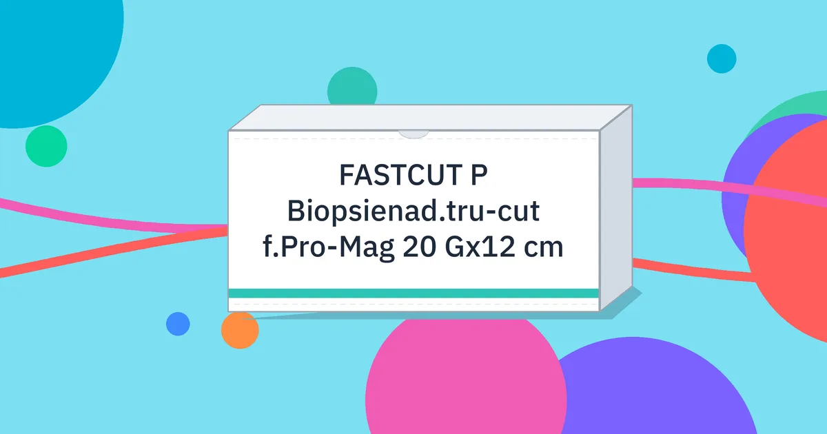 Symbolbild: Packung mit der Aufschrift FASTCUT P Biopsienad.tru-cut f.Pro-Mag 20 Gx12 cm (PZN 16087500) – Verfügbarkeit und Bezug in Apotheken in Frankfurt am Main