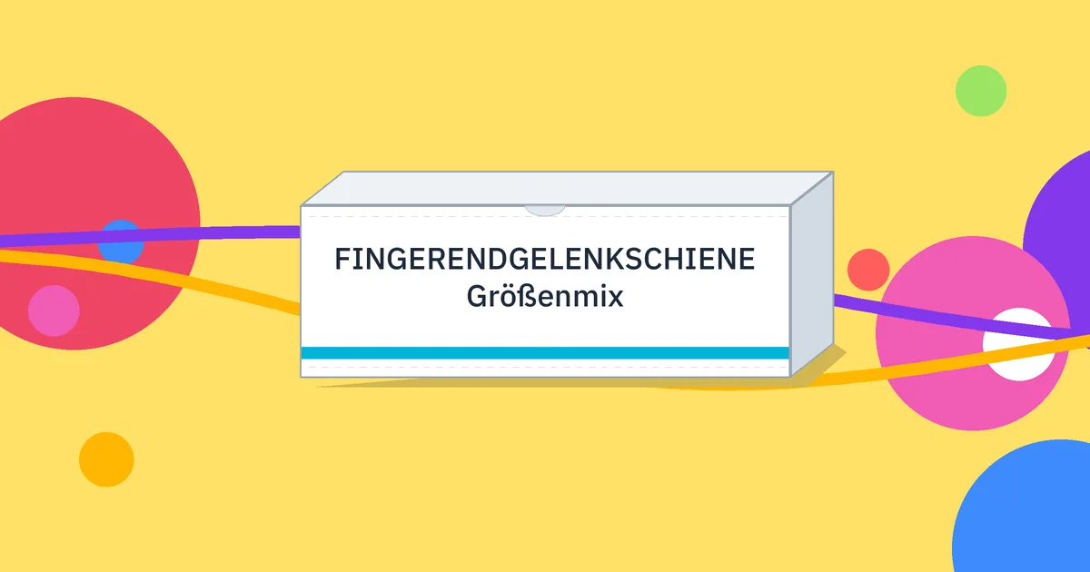 Symbolbild: Packung mit der Aufschrift FINGERENDGELENKSCHIENE Größenmix (PZN 07785688) – Verfügbarkeit und Bezug in Apotheken in Frankfurt am Main