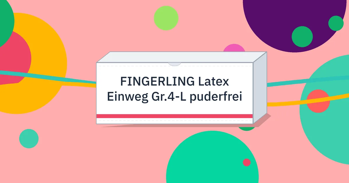 Symbolbild: Packung mit der Aufschrift FINGERLING Latex Einweg Gr.4-L puderfrei (PZN 19523539) – Verfügbarkeit und Bezug in Apotheken in Frankfurt am Main