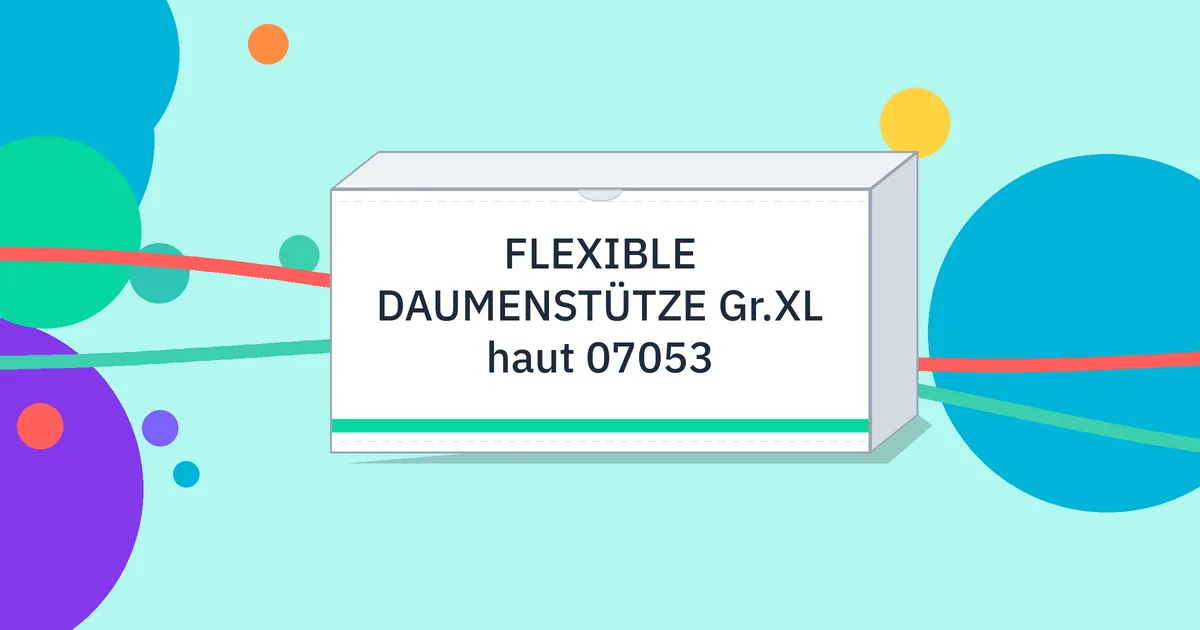 Symbolbild: Packung mit der Aufschrift FLEXIBLE DAUMENSTÜTZE Gr.XL haut 07053 (PZN 03250329) – Verfügbarkeit und Bezug in Apotheken in Frankfurt am Main