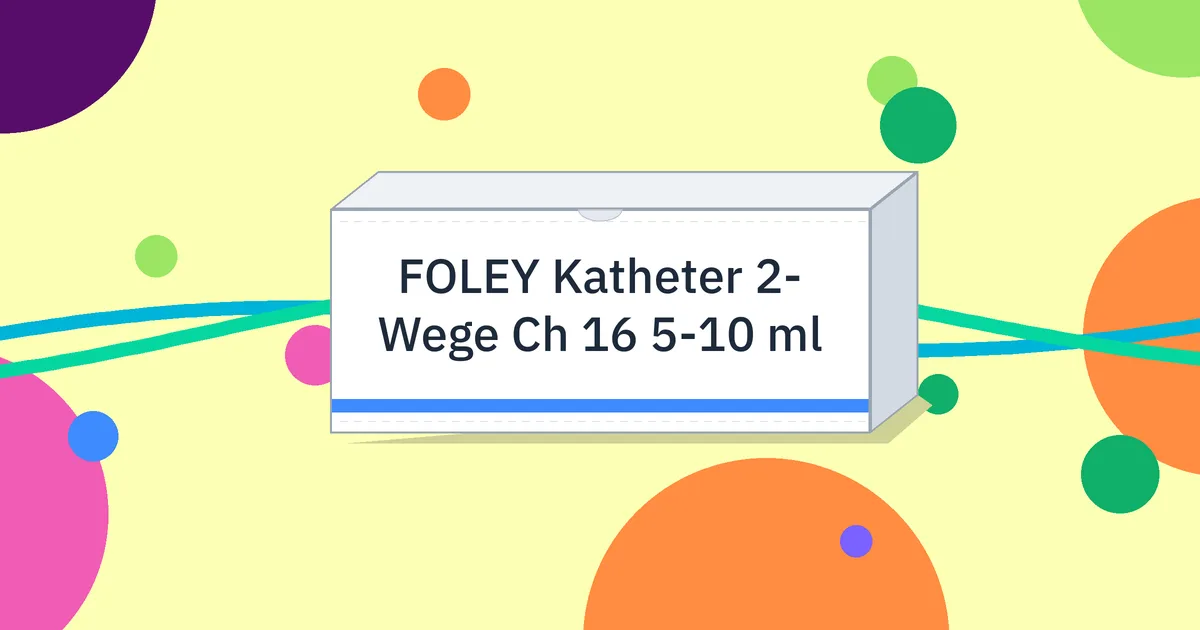 Symbolbild: Packung mit der Aufschrift FOLEY Katheter 2-Wege Ch 16 5-10 ml (PZN 17394948) – Verfügbarkeit und Bezug in Apotheken in Frankfurt am Main