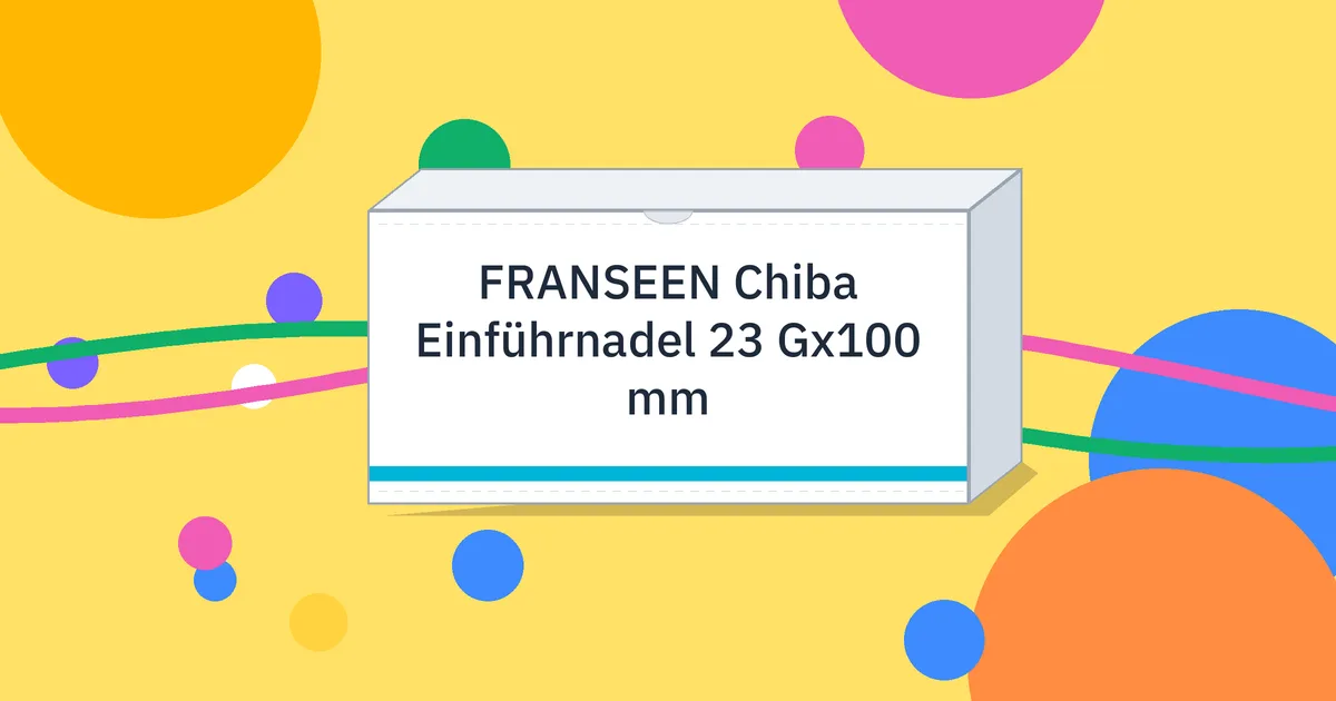 Symbolbild: Packung mit der Aufschrift FRANSEEN Chiba Einführnadel 23 Gx100 mm (PZN 16920435) – Verfügbarkeit und Bezug in Apotheken in Frankfurt am Main