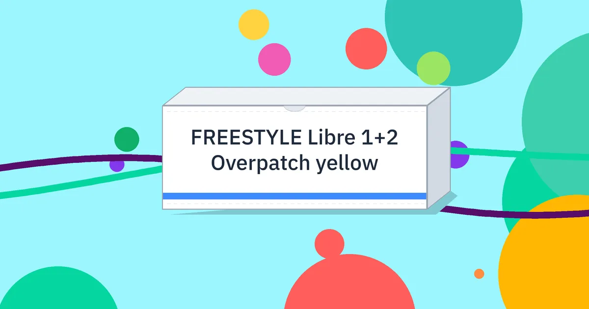 Symbolbild: Packung mit der Aufschrift FREESTYLE Libre 1+2 Overpatch yellow (PZN 19864588) – Verfügbarkeit und Bezug in Apotheken in Frankfurt am Main