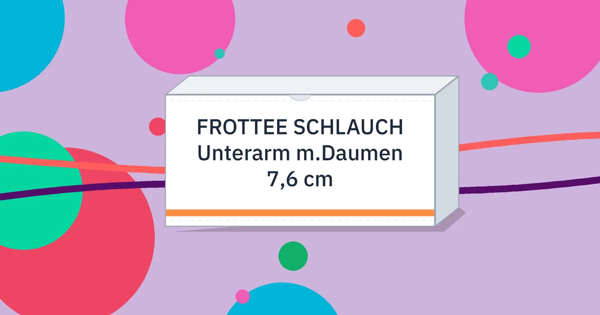 Symbolbild: Packung mit der Aufschrift FROTTEE SCHLAUCH Unterarm m.Daumen 7,6 cm (PZN 02176157) – Verfügbarkeit und Bezug in Apotheken in Frankfurt am Main