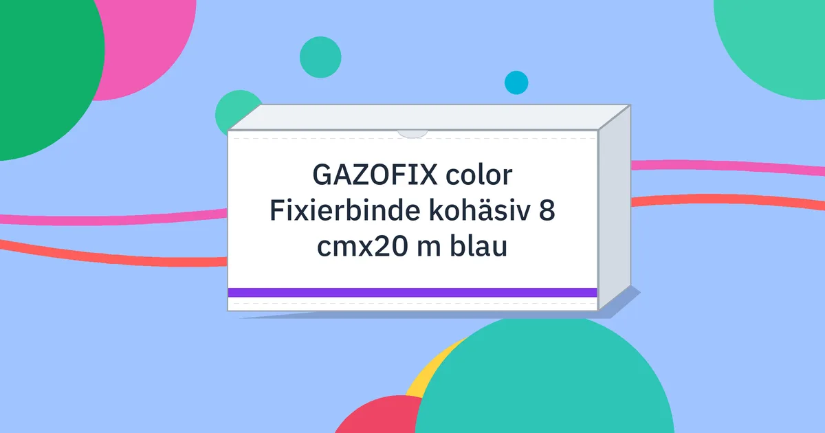 Symbolbild: Packung mit der Aufschrift GAZOFIX color Fixierbinde kohäsiv 8 cmx20 m blau (PZN 19882652) – Verfügbarkeit und Bezug in Apotheken in Frankfurt am Main