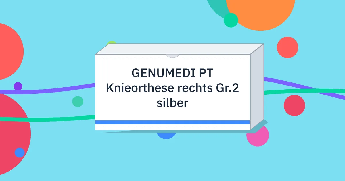 Symbolbild: Packung mit der Aufschrift GENUMEDI PT Knieorthese rechts Gr.2 silber (PZN 03648859) – Verfügbarkeit und Bezug in Apotheken in Frankfurt am Main
