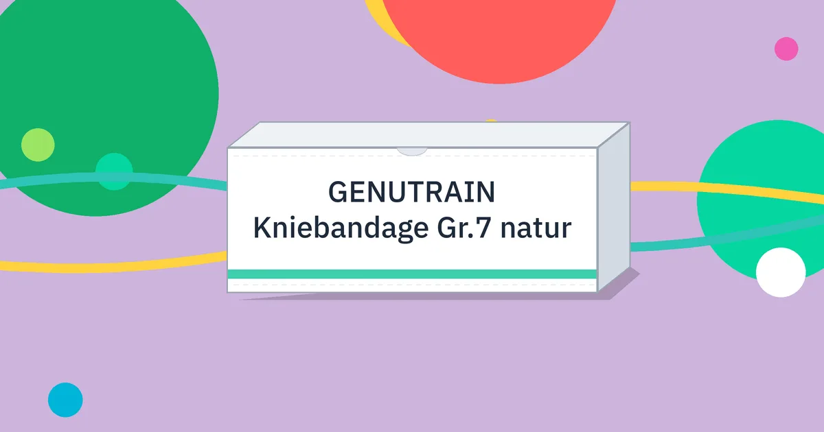 Symbolbild: Packung mit der Aufschrift GENUTRAIN Kniebandage Gr.7 natur (PZN 08407505) – Verfügbarkeit und Bezug in Apotheken in Frankfurt am Main