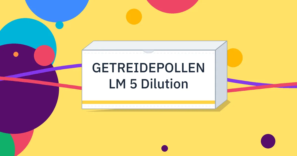 Symbolbild: Packung mit der Aufschrift GETREIDEPOLLEN LM 5 Dilution (PZN 12877524) – Verfügbarkeit und Bezug in Apotheken in Frankfurt am Main