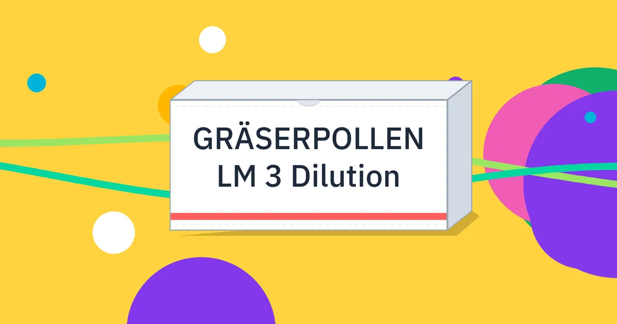 Symbolbild: Packung mit der Aufschrift GRÄSERPOLLEN LM 3 Dilution (PZN 12882034) – Verfügbarkeit und Bezug in Apotheken in Frankfurt am Main