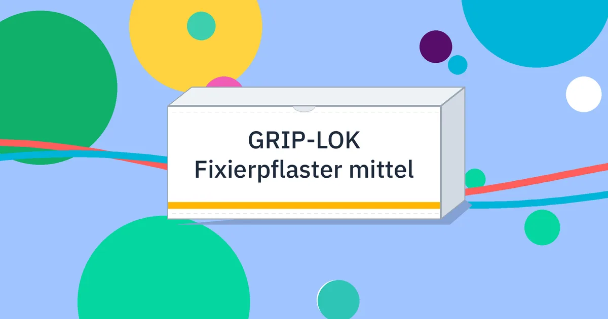 Symbolbild: Packung mit der Aufschrift GRIP-LOK Fixierpflaster mittel (PZN 09514485) – Verfügbarkeit und Bezug in Apotheken in Frankfurt am Main