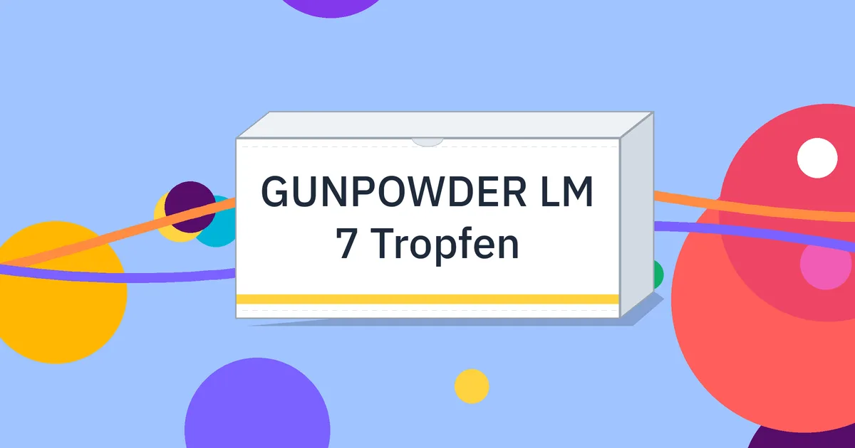 Symbolbild: Packung mit der Aufschrift GUNPOWDER LM 7 Tropfen (PZN 15823569) – Verfügbarkeit und Bezug in Apotheken in Frankfurt am Main