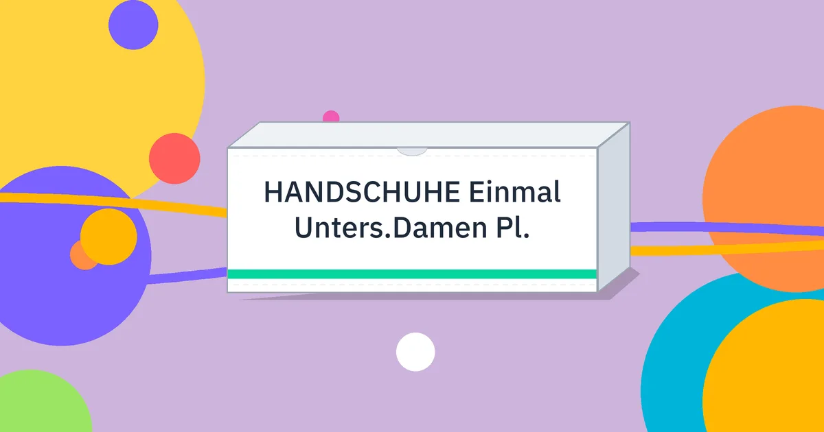 Symbolbild: Packung mit der Aufschrift HANDSCHUHE Einmal Unters.Damen Pl. (PZN 01727997) – Verfügbarkeit und Bezug in Apotheken in Frankfurt am Main