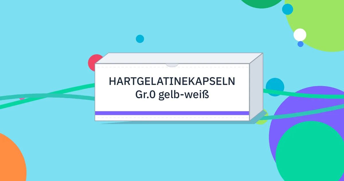 Symbolbild: Packung mit der Aufschrift HARTGELATINEKAPSELN Gr.0 gelb-weiß (PZN 17857816) – Verfügbarkeit und Bezug in Apotheken in Frankfurt am Main