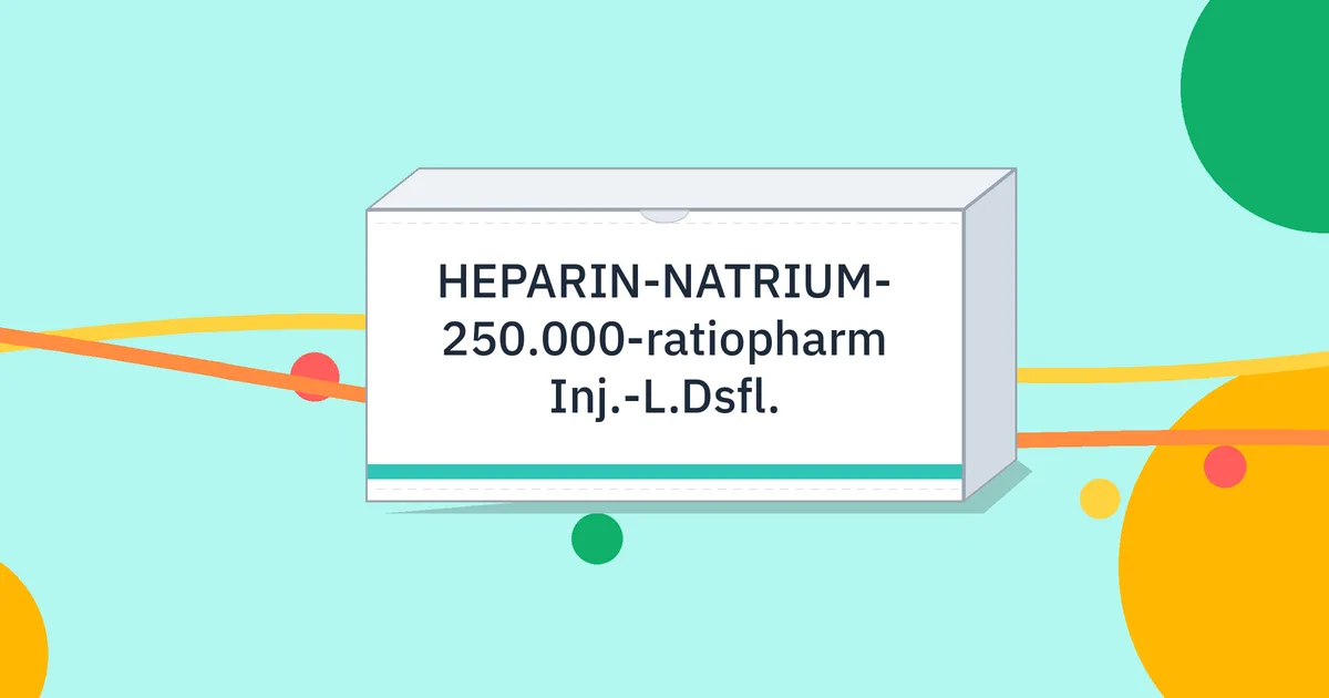 Symbolbild: Packung mit der Aufschrift HEPARIN-NATRIUM-250.000-ratiopharm Inj.-L.Dsfl. (PZN 03874685) – Verfügbarkeit und Bezug in Apotheken in Frankfurt am Main
