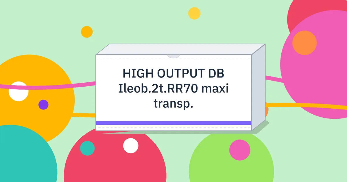 Symbolbild: Packung mit der Aufschrift HIGH OUTPUT DB Ileob.2t.RR70 maxi transp. (PZN 17846675) – Verfügbarkeit und Bezug in Apotheken in Frankfurt am Main